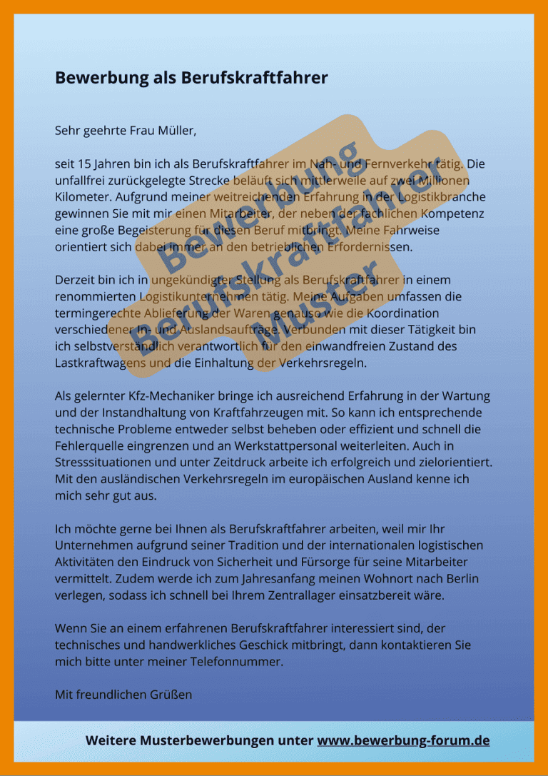 Bewerbung Für Lkw Fahrer