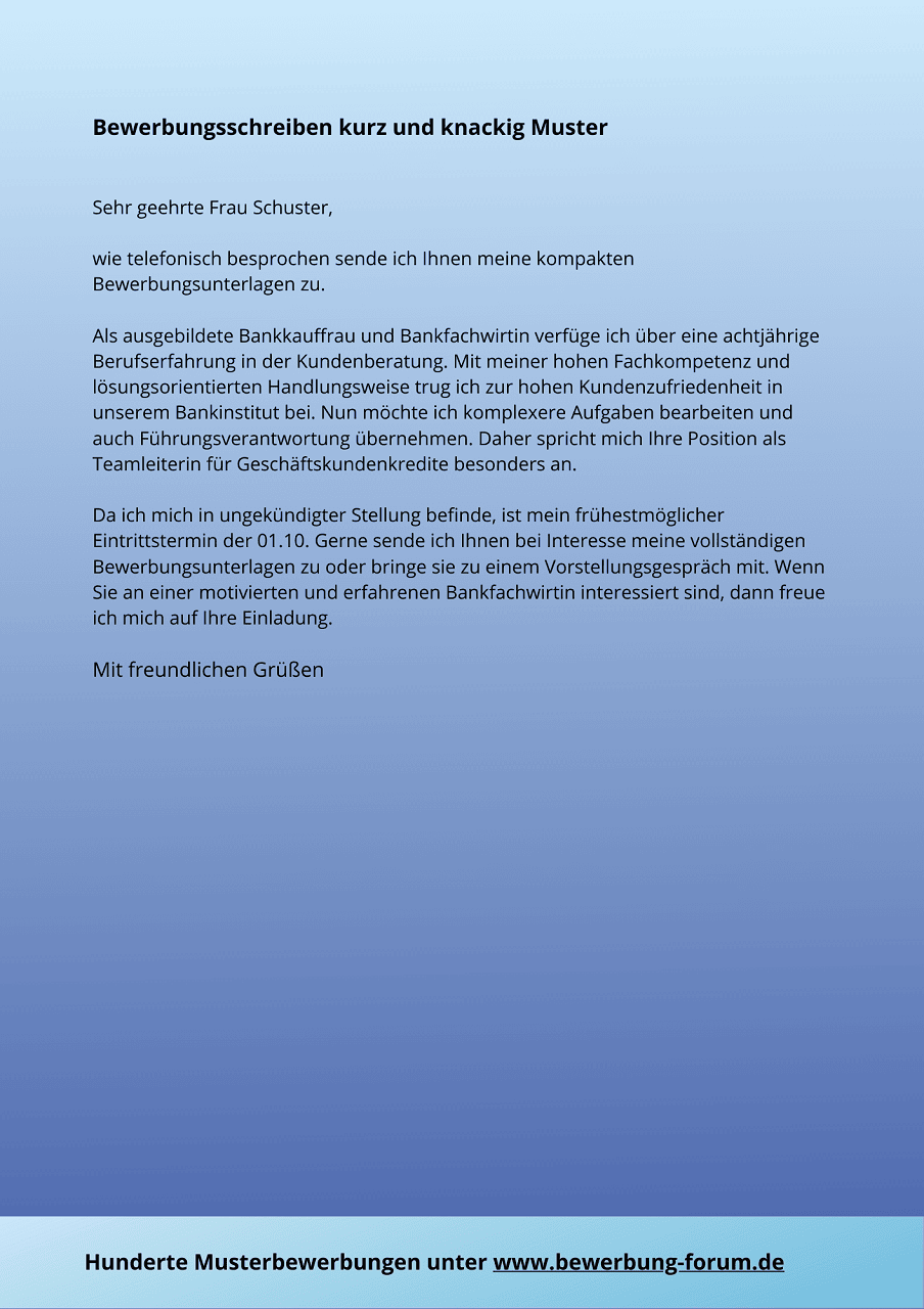 Bewerbungsschreiben kurz und knackig Muster Kurzanschreiben Bewerbungsschreiben kurz und knackig Muster Kurzanschreiben