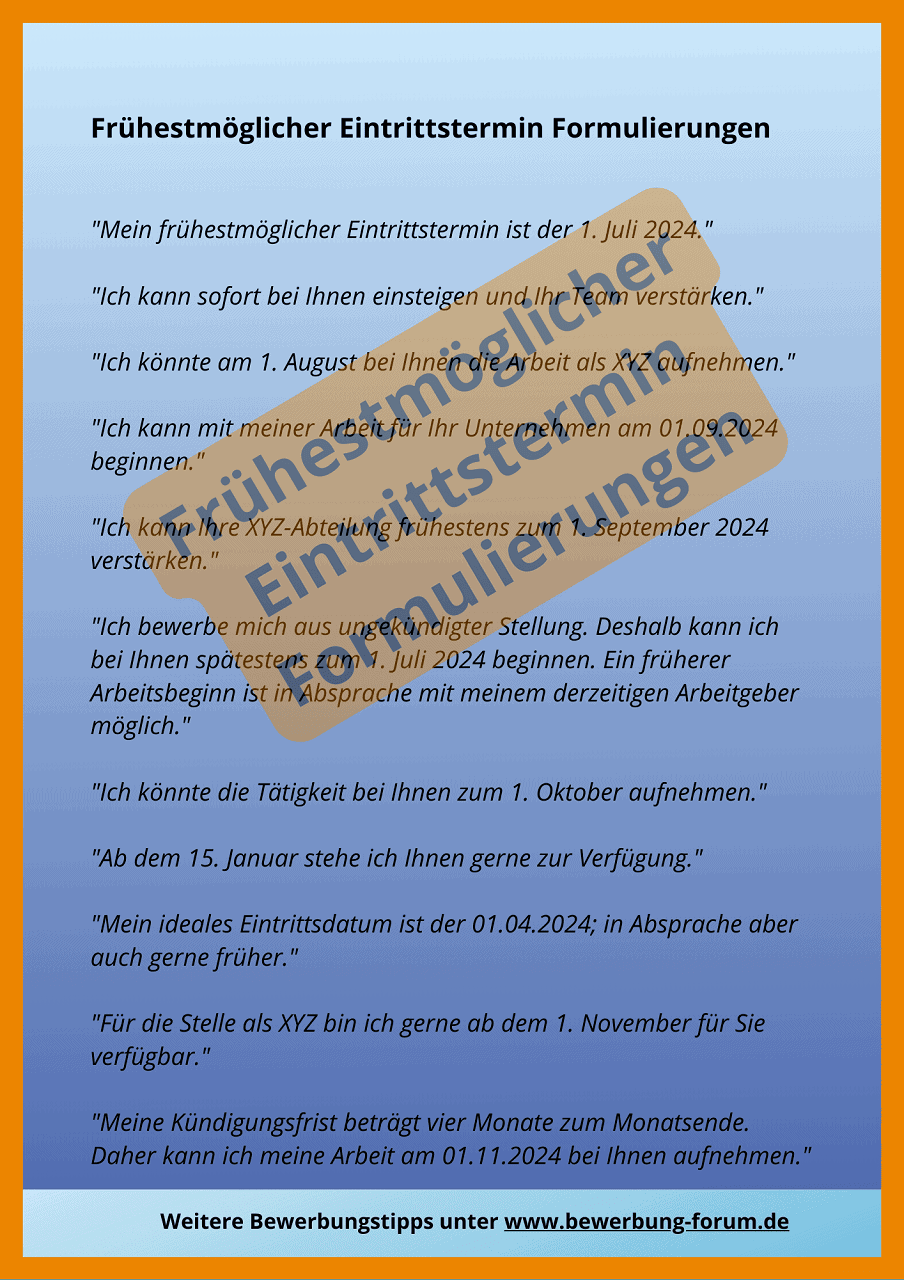 Bewerbung Eintrittstermin Gehaltsvorstellung Formulierung ️