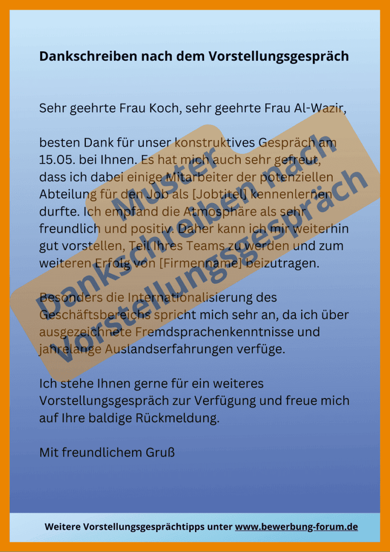 Dankschreiben nach Vorstellungsgespräch: 5 Muster + Tipps ️