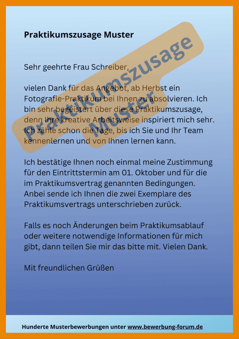 Zusage Praktikumsplatz ᐅ Muster für Bestätigung Praktikum ️