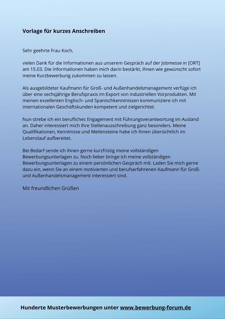 Kurzes Anschreiben: 7 Muster für Kurzanschreiben Bewerbung ️