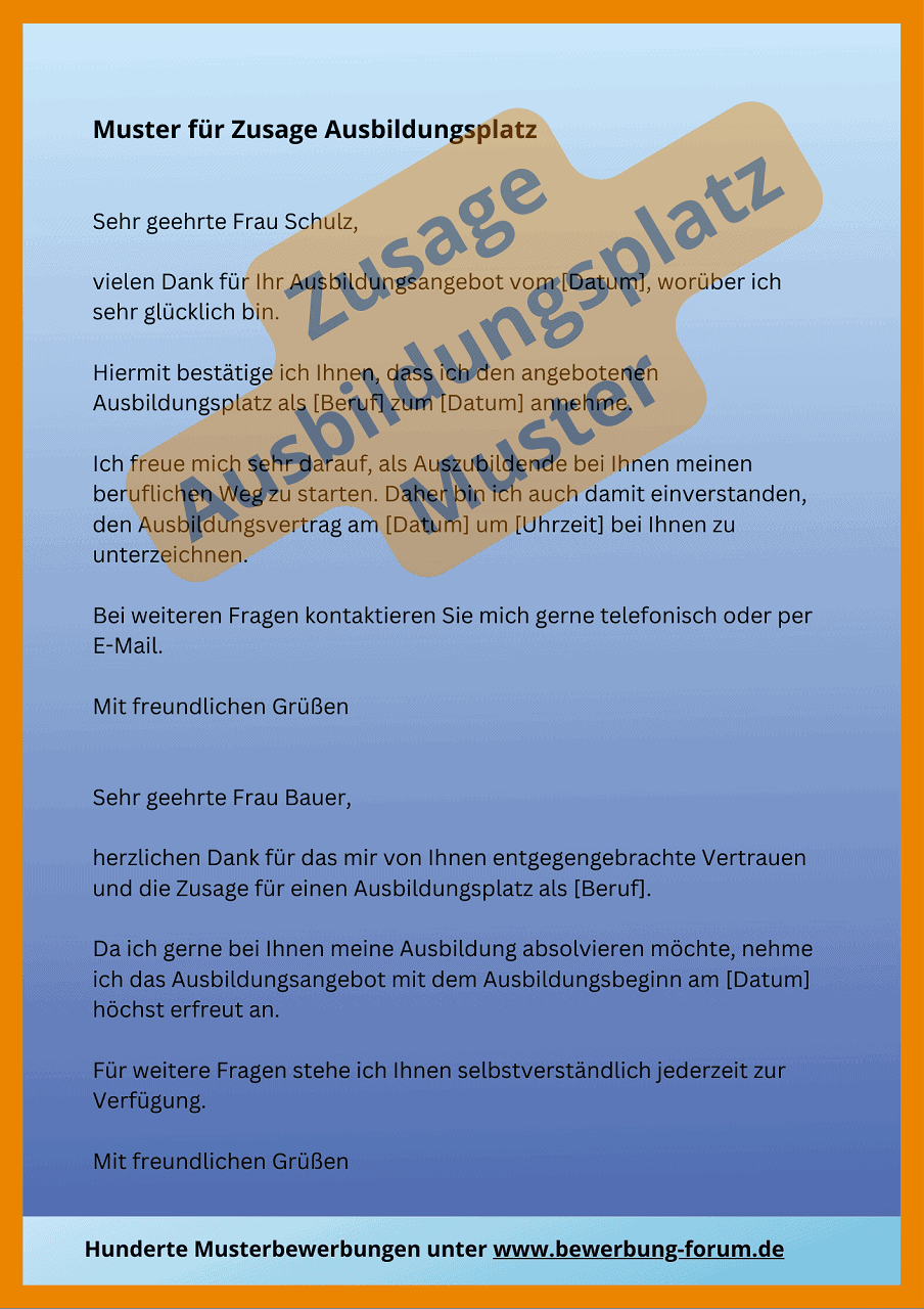 Zusage Ausbildungsplatz ᐅ 5 Muster für Bestätigung ☑️